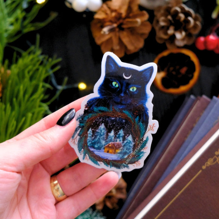 Yule Cat Sticker - TaniaMiresanArt